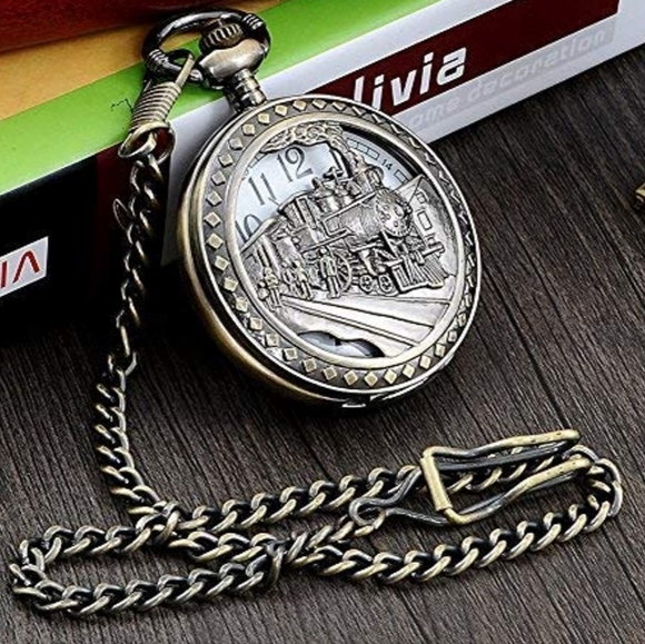 Accessories | Vintage Style Bronze Steam Train Pocket Watch With Chain ...